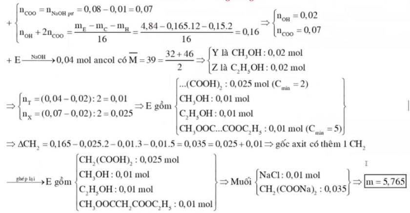 Hỗn hợp E gồm axit cacboxylic X no hai chức mạch hở hai ancol Y Z no ...
