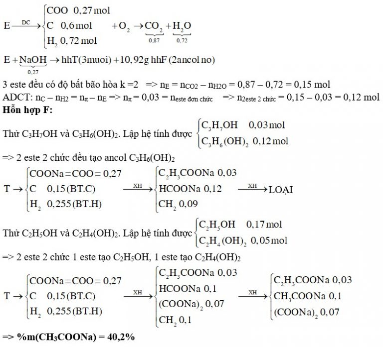 Hỗn hợp E gồm ba este mạch hở đều tạo từ axit cacboxylic và ancol là: X ...